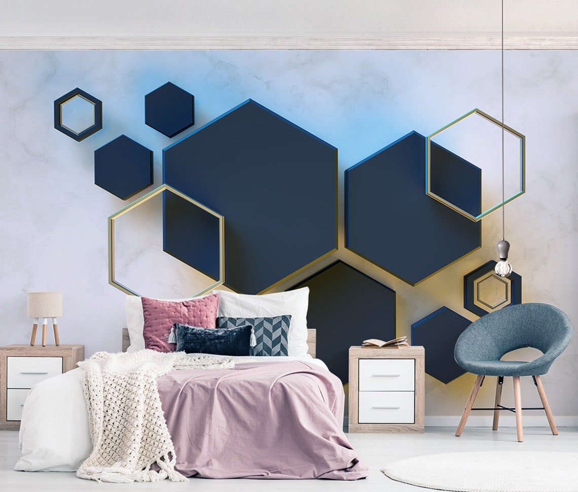 3D Hexagon Wallpaper Geometry Wall Mural Square Wall Decor - Etsy