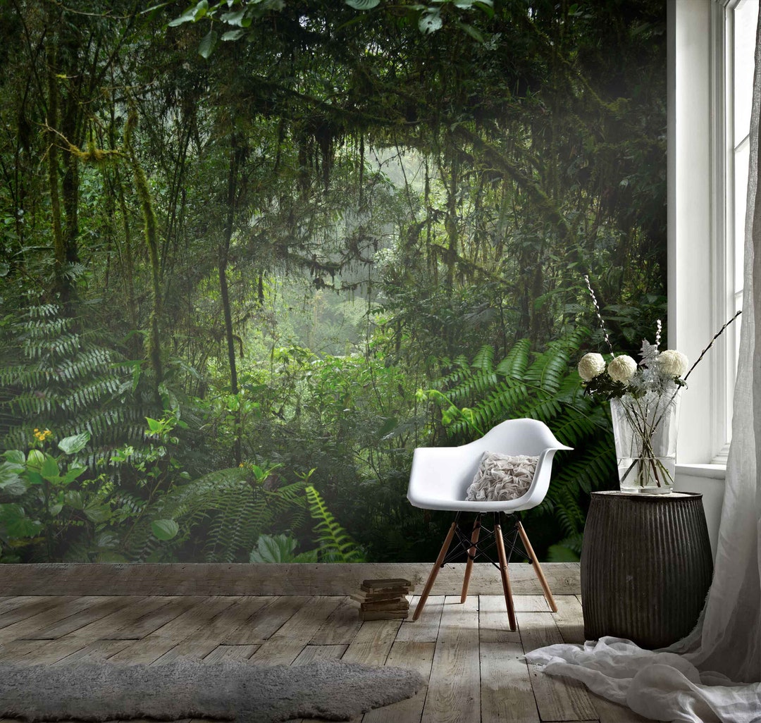3D Rainforest Wallpaper, Trees Wall Mural, Leaves Wall Decor, Green ...