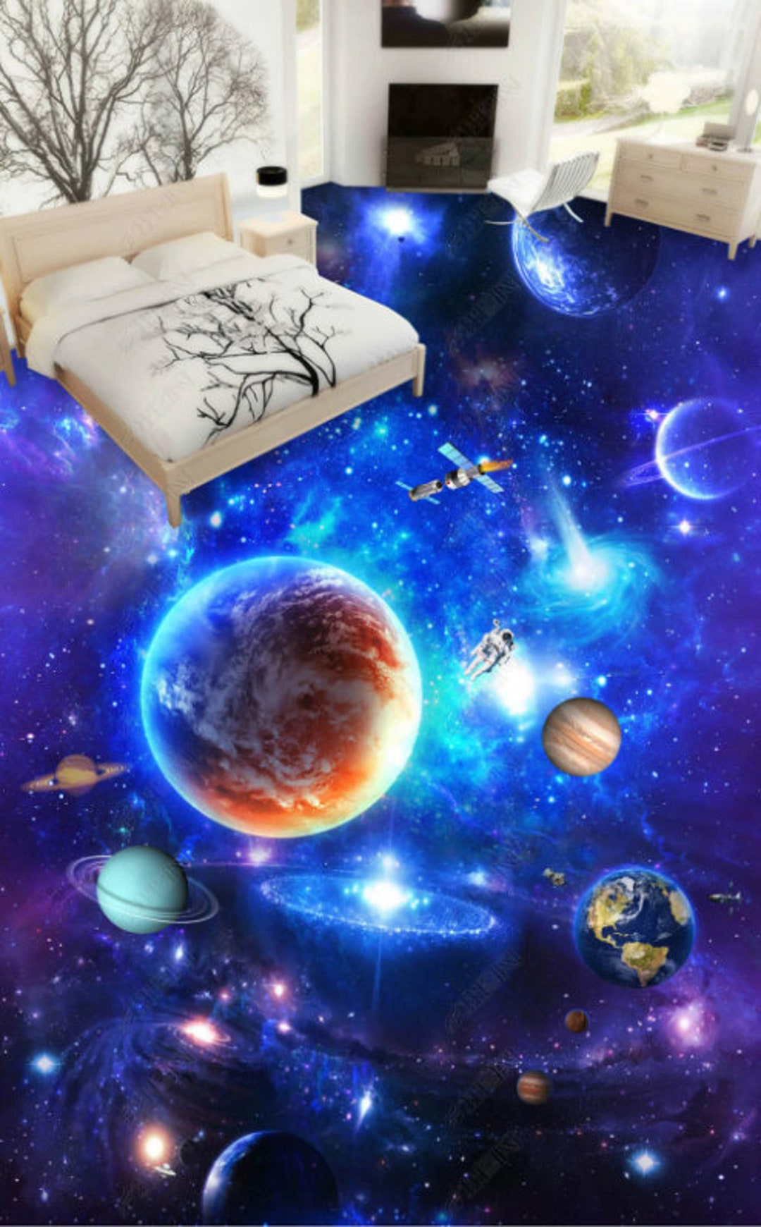 3D Planet Outer Space Galaxy, Vinyl Floor Mural, Self-adhesive Vinyl ...