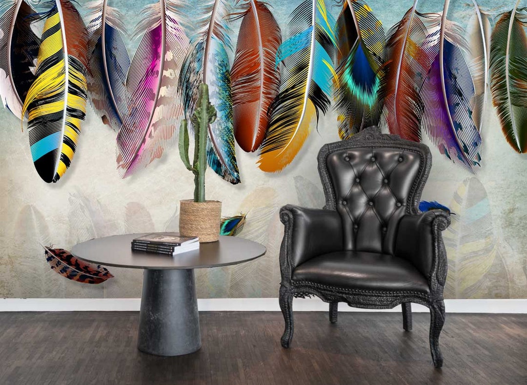 3D Feather Wall Mural, Colorful Feather Wallpaper, Peel and Stick - Etsy