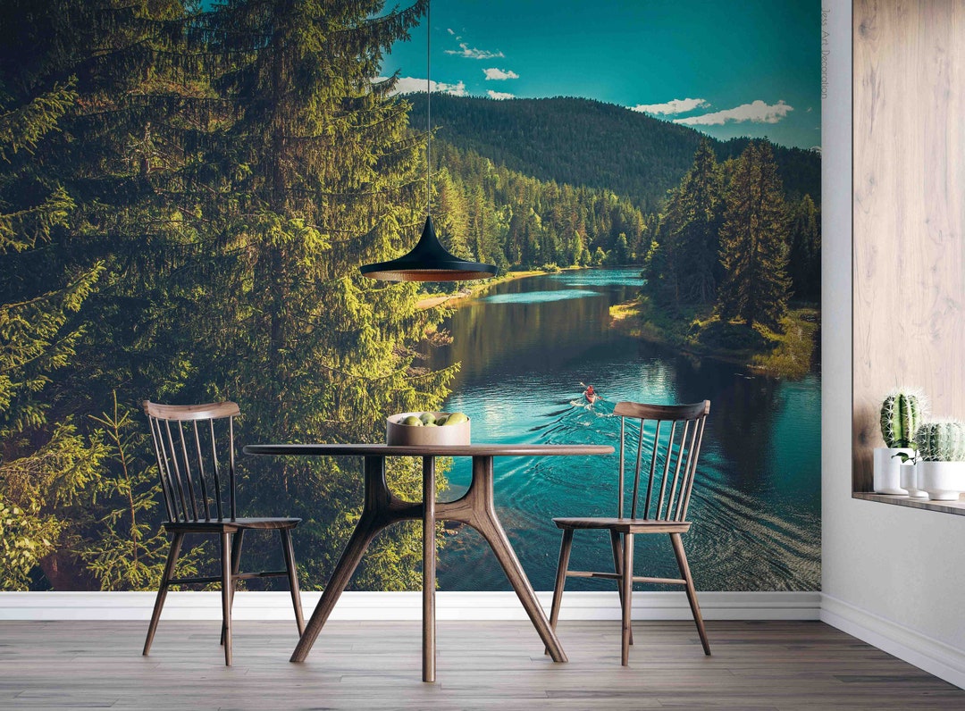 Spring Forest Lake Wallpaper Mural, Removable Peel and Stick - Etsy