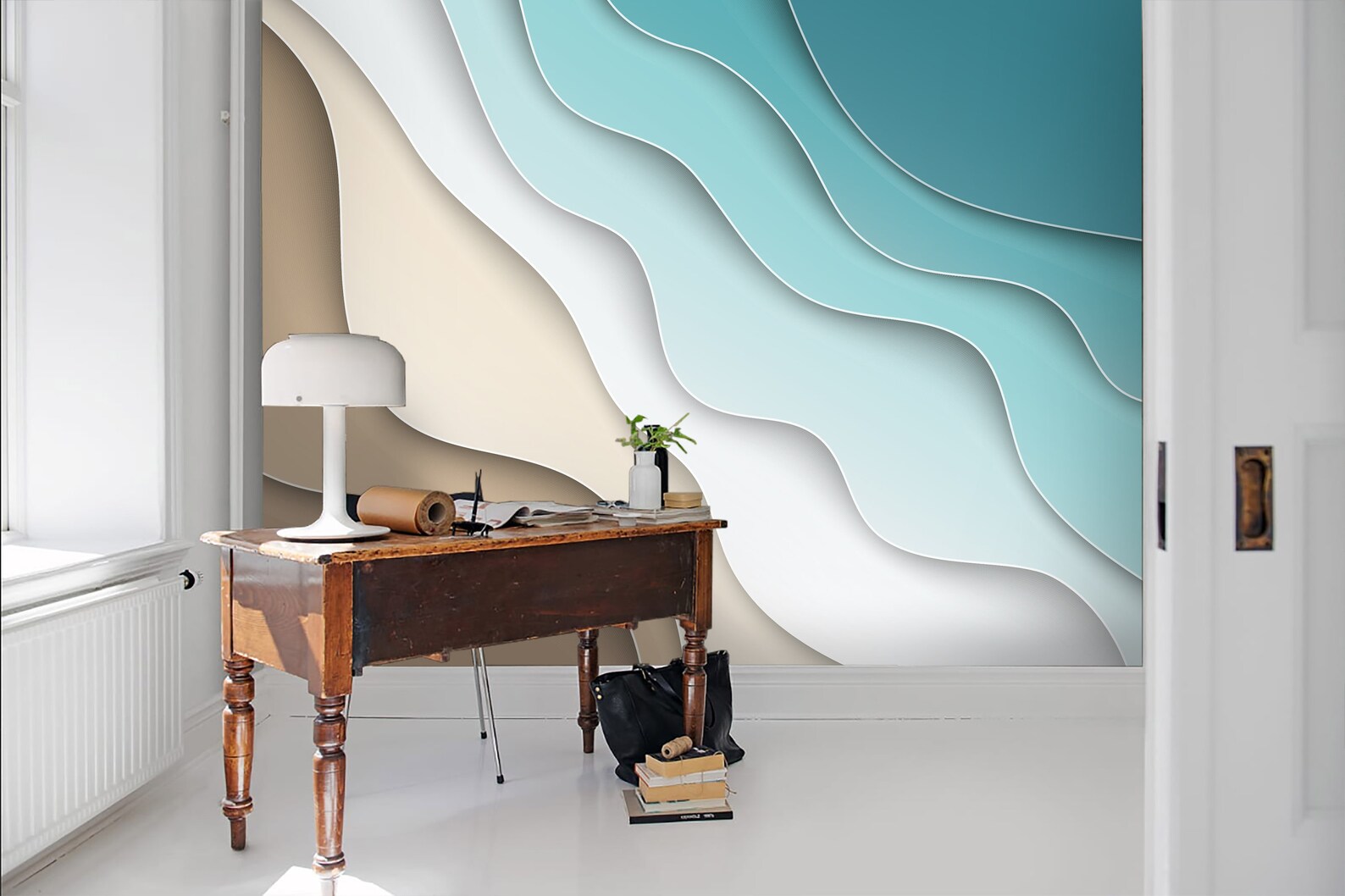 Blue Waves Wallpaper, Sand Wall Mural, Peel and Stick Wallpaper - Etsy