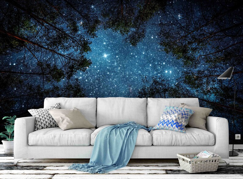 3D Starry Wallpaper Sky Wall Mural Forest Wall Decor - Etsy