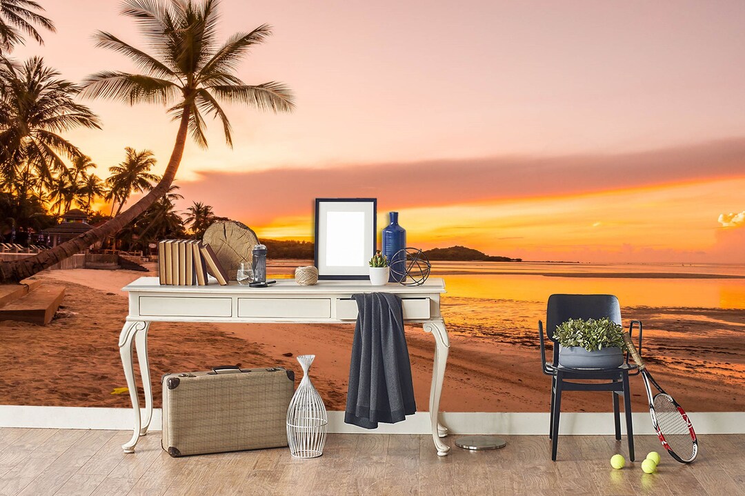 3D Beach Sky Sunbeam Golden Landscape Wallpaper Removable Wallpaper ...