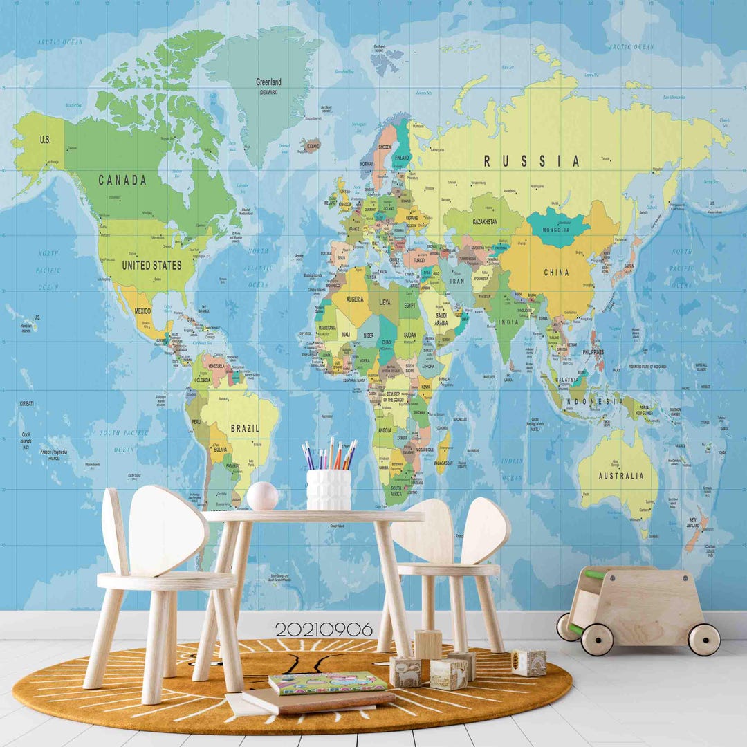 Map Wall Mural – 3D Classic World Map Wallpaper, Peel and Stick ...