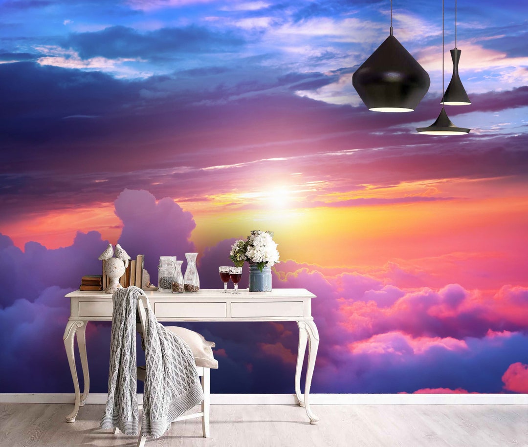 3D Sunset Wallpaper, Sky Wall Mural, Clouds Wall Decor, Nature Wall Art ...