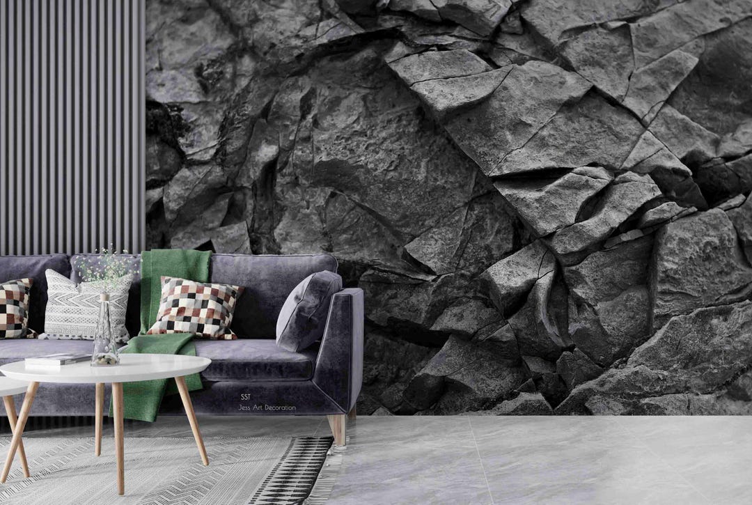 3D Black Stone Wall Mural – Peel and Stick Wallpaper - Etsy