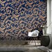 Dark Blue Brocade Wallpaper, Vintage Fabric Wall Decor, Peel and Stick ...