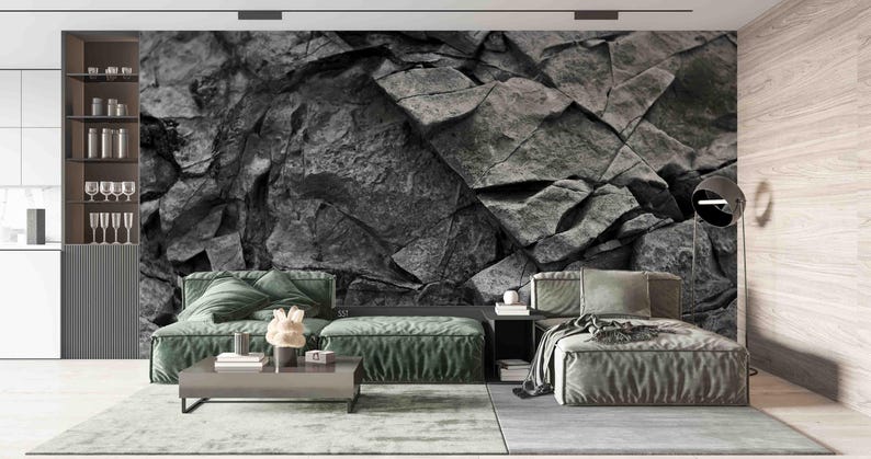 3D Black Stone Wall Mural – Peel and Stick Wallpaper - Etsy