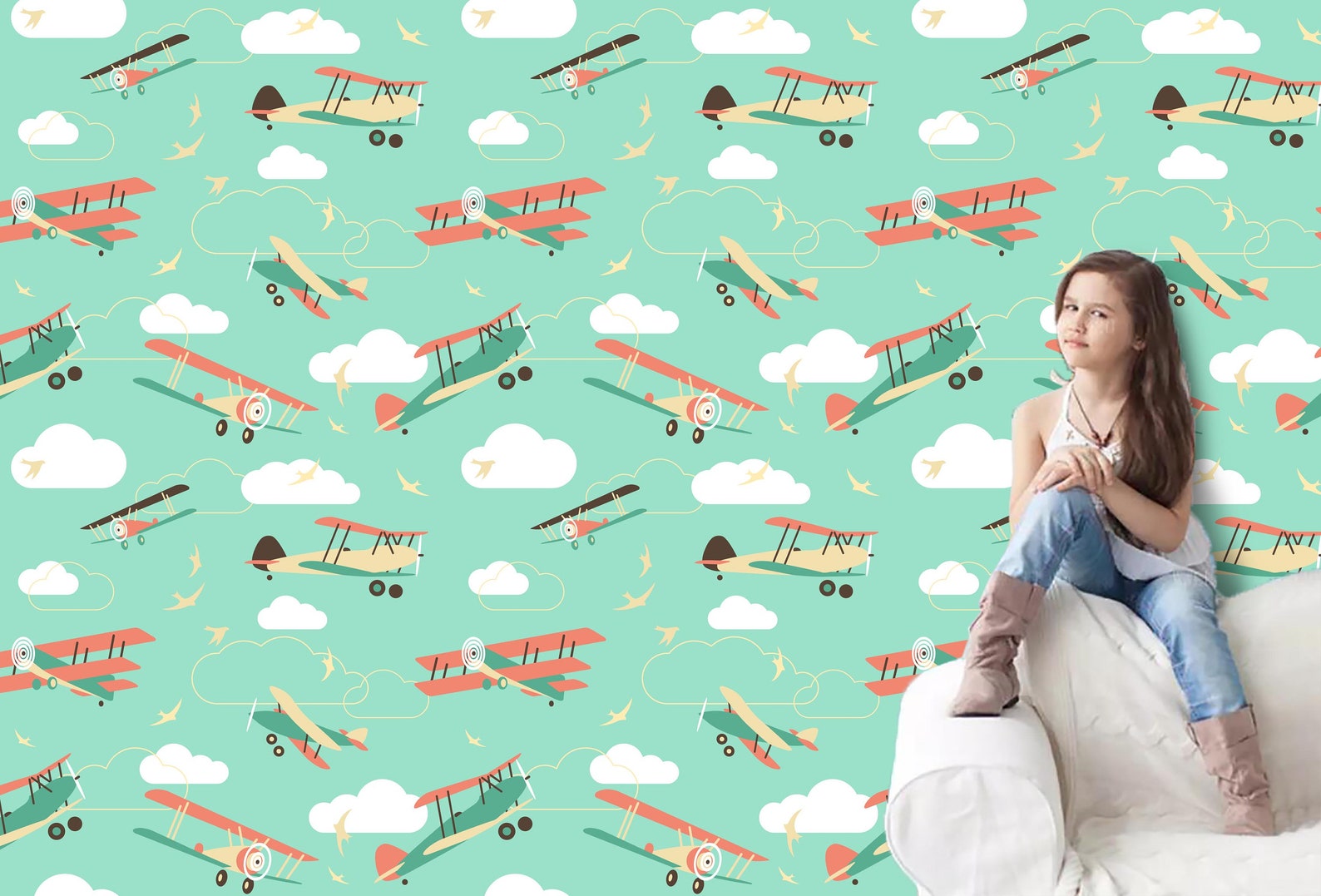3D Airplane Wallpaper, Cloud Wall Mural, Kids Room Decor (peel and ...