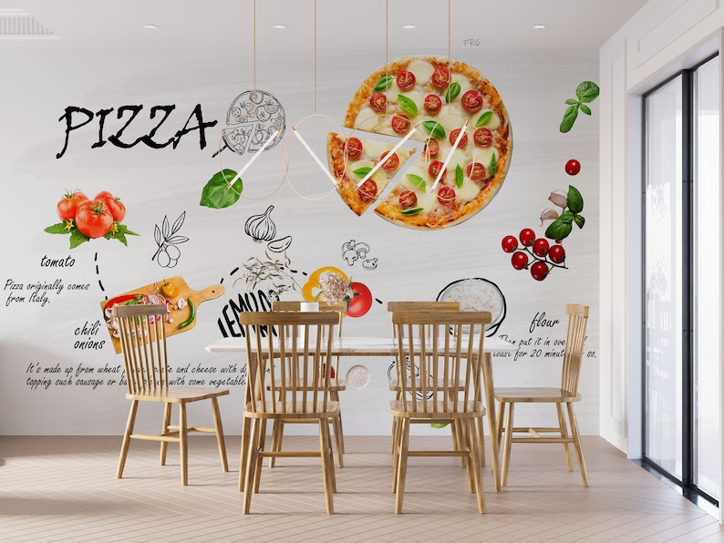 Pizza Restaurant 3D Wallpaper Mural, Peel and Stick - Etsy