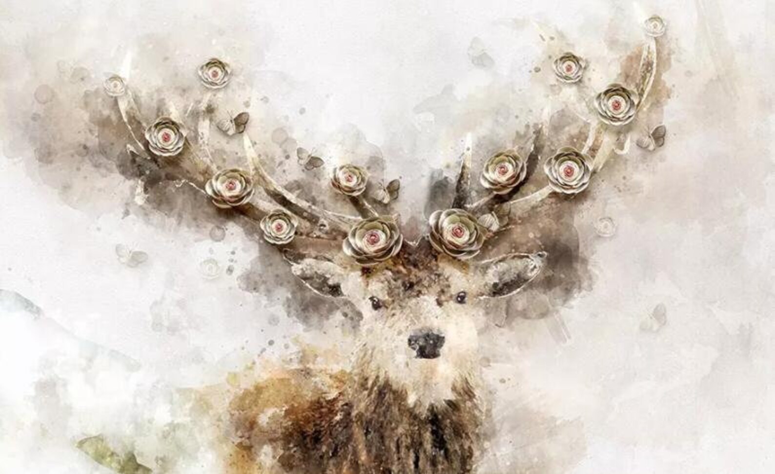 3D Elk Wallpaper Floral Wall Mural Antlers Wall Decor Old - Etsy