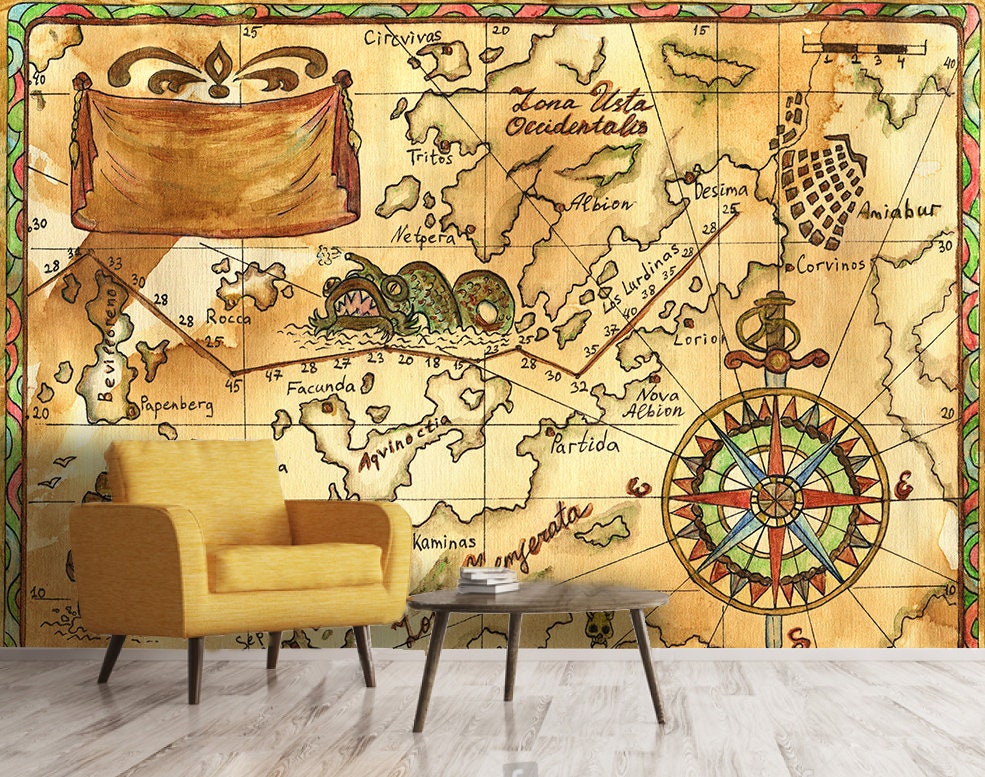 3D Pirate Map Wallpaper Old Wall Mural Sailing Ship Wall - Etsy Australia