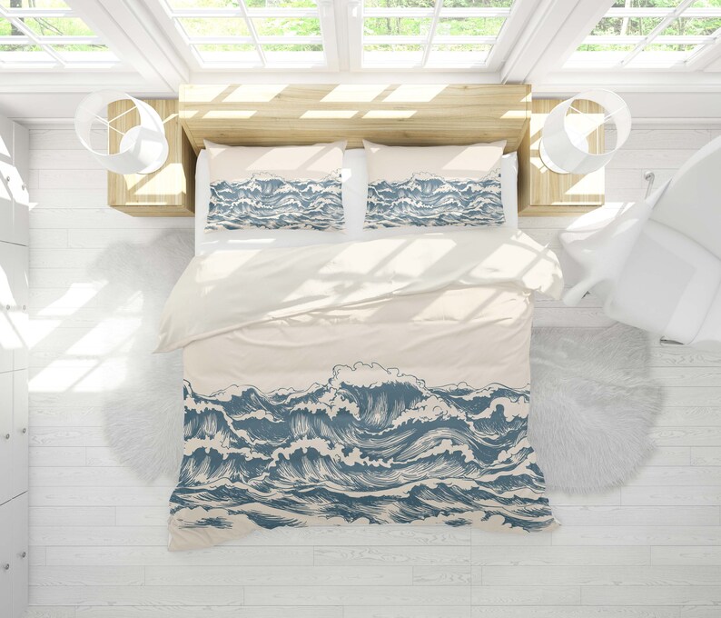 3D Wave Bedding Set, Blue Japanese Doona Cover - Etsy