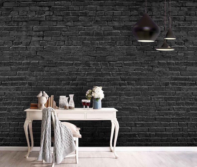 3D Black Brick Wallpaper, Removable Peel and Stick Wall Mural - Etsy
