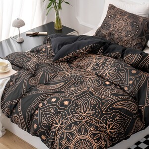 3D Medallion Duvet Covers Set, Floral Quilt Cover, Gold Bedding Set ...