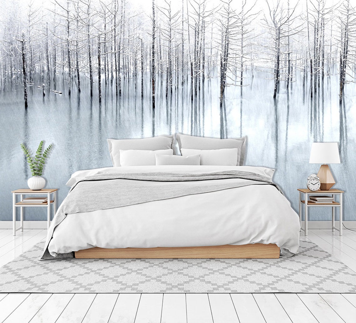 3D Branches Wallpaper Ice Wall Mural Winter Wall Decor Snow - Etsy