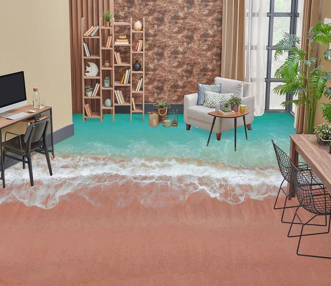 3D Beach Sea, Vinyl Floor Mural, Self-adhesive Vinyl, Floor Art ...