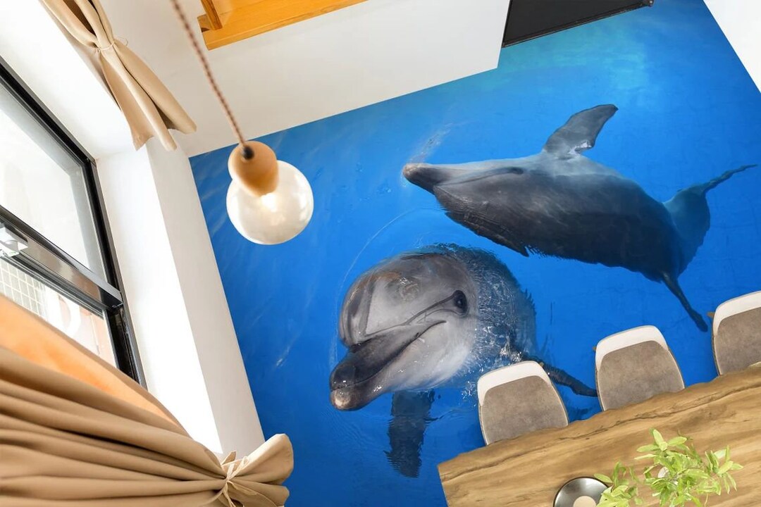 3D Blue Ocean Dolphin Animal, Vinyl Floor Mural, Self-adhesive Vinyl ...