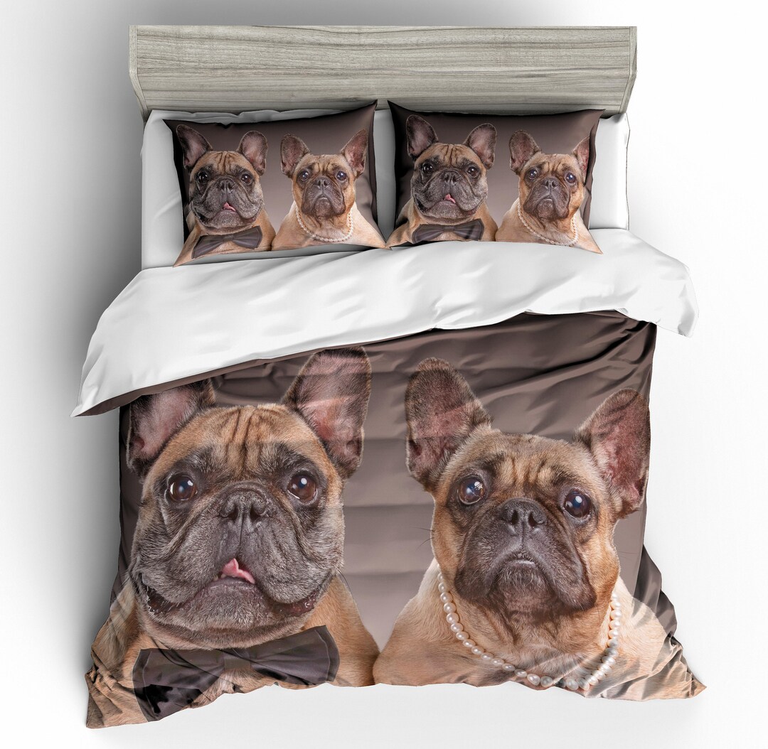 3D French Bulldog Duvet Covers Set, Brown Quilt Cover, Cartoon Bedding ...