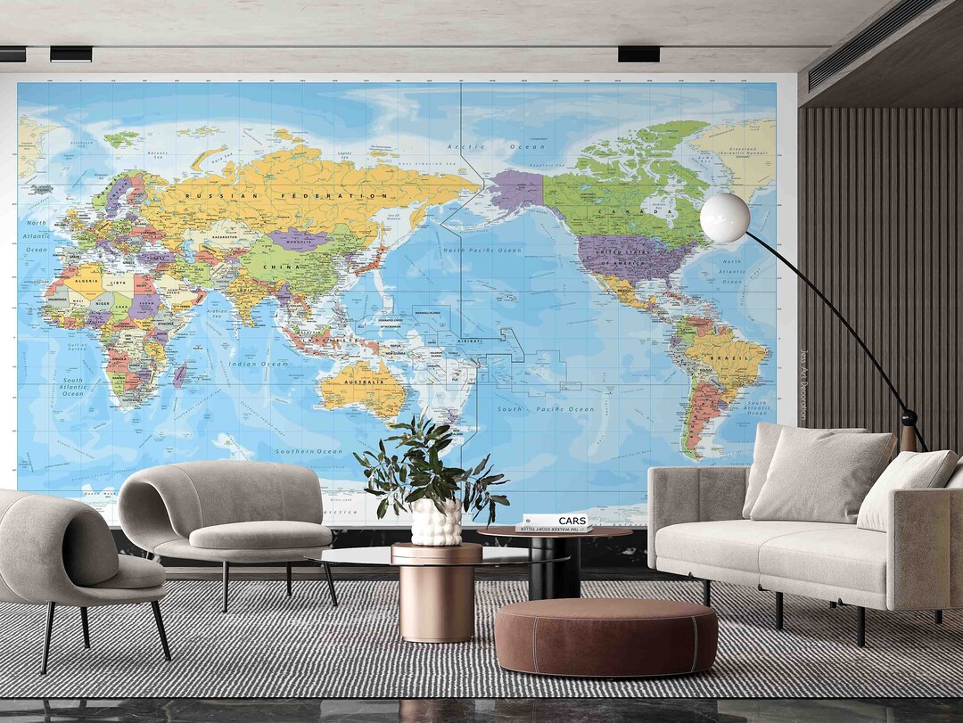 3D World Map Wallpaper, Detailed Land Topographic Wall Mural, Map ...