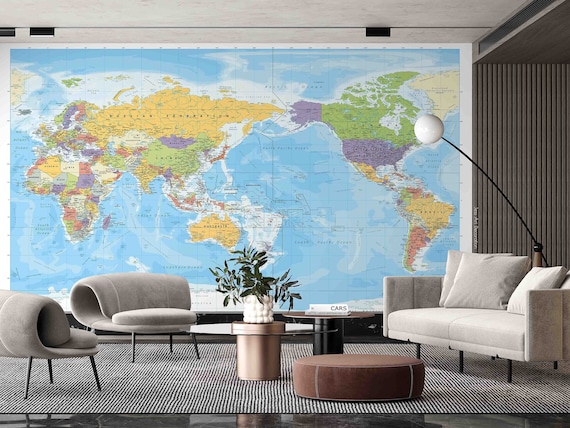3D World Map Wallpaper Detailed Land Topographic Wall Mural - Etsy