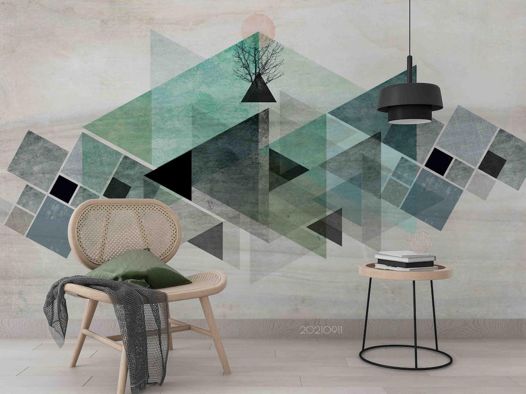 Mountain Wall Mural – 3D Abstract Geometry Mountain Landscape Wallpaper ...