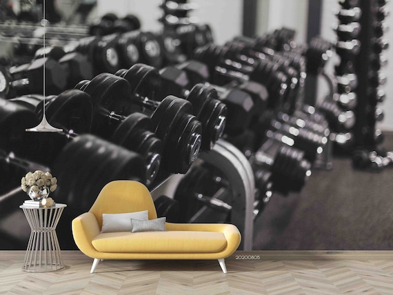 3D Dumbbell Wallpaper Gym Equipment Wall Mural Black Wall - Etsy