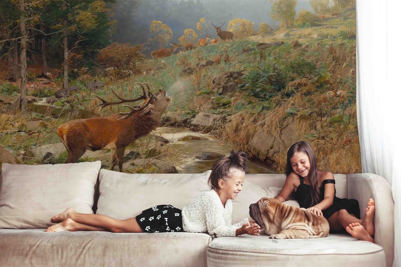 Elk Forest Scenery Wallpaper Mural, 3D Peel and Stick - Etsy