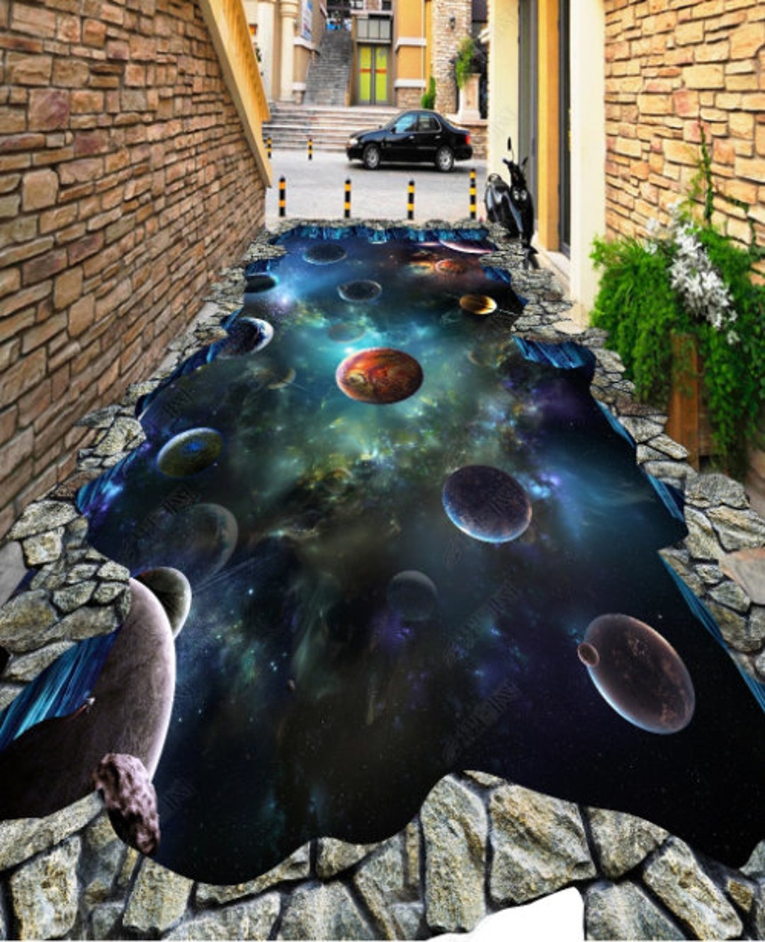 3D Space Planet, Vinyl Floor Mural, Self-adhesive Vinyl, Floor Art ...