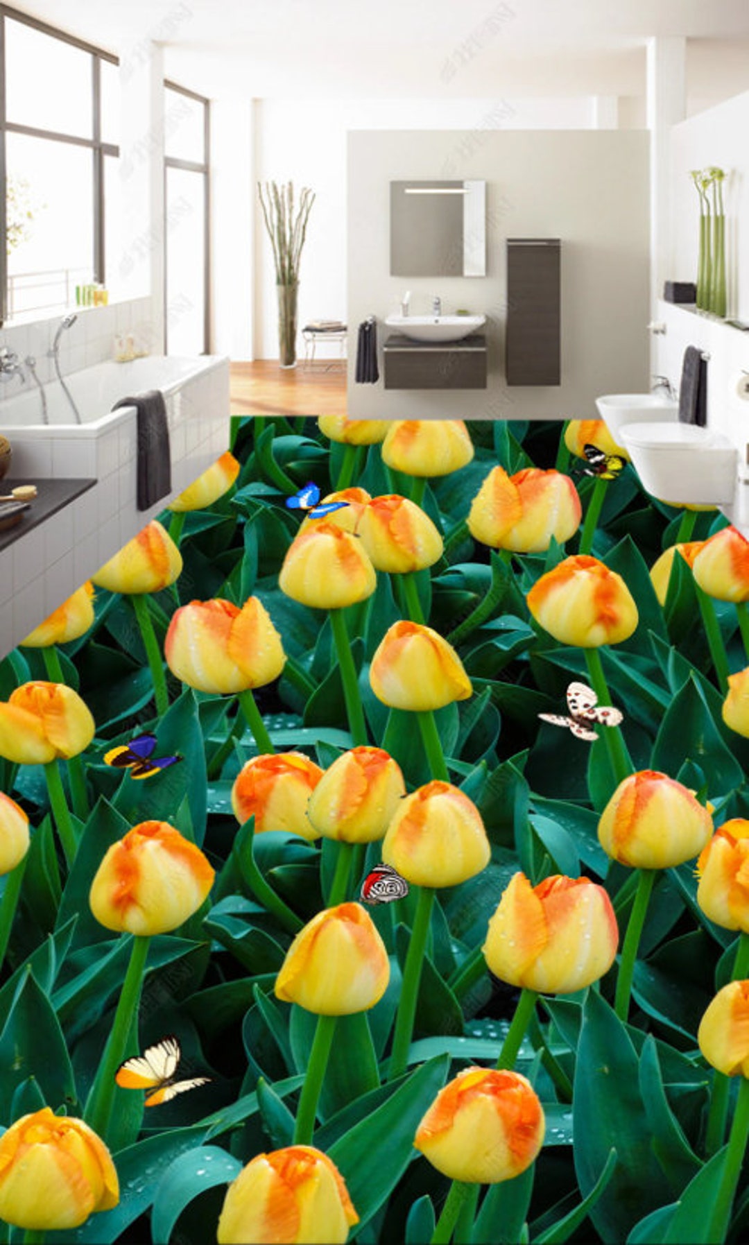 3D Yellow Tulip Floral, Vinyl Floor Mural, Self-adhesive Vinyl, Floor ...