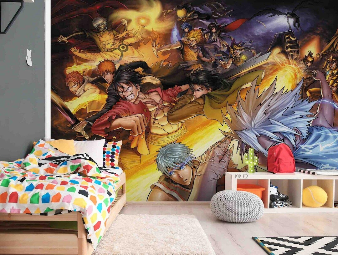 3D Japan Wallpaper, Anime Wall Mural, Character Wall Decor, Yellow Wall ...