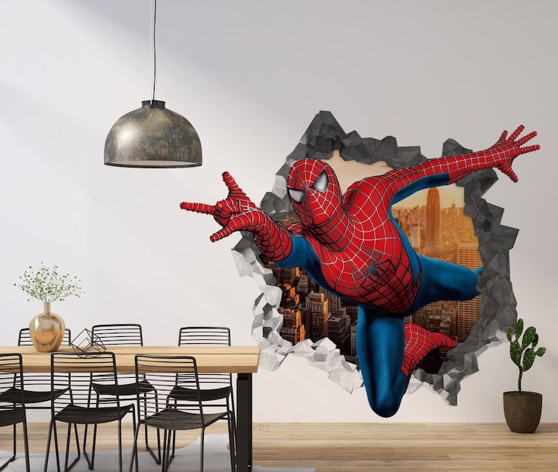 3D Spider-man Wall Mural: Peel and Stick Superhero Wallpaper - Etsy