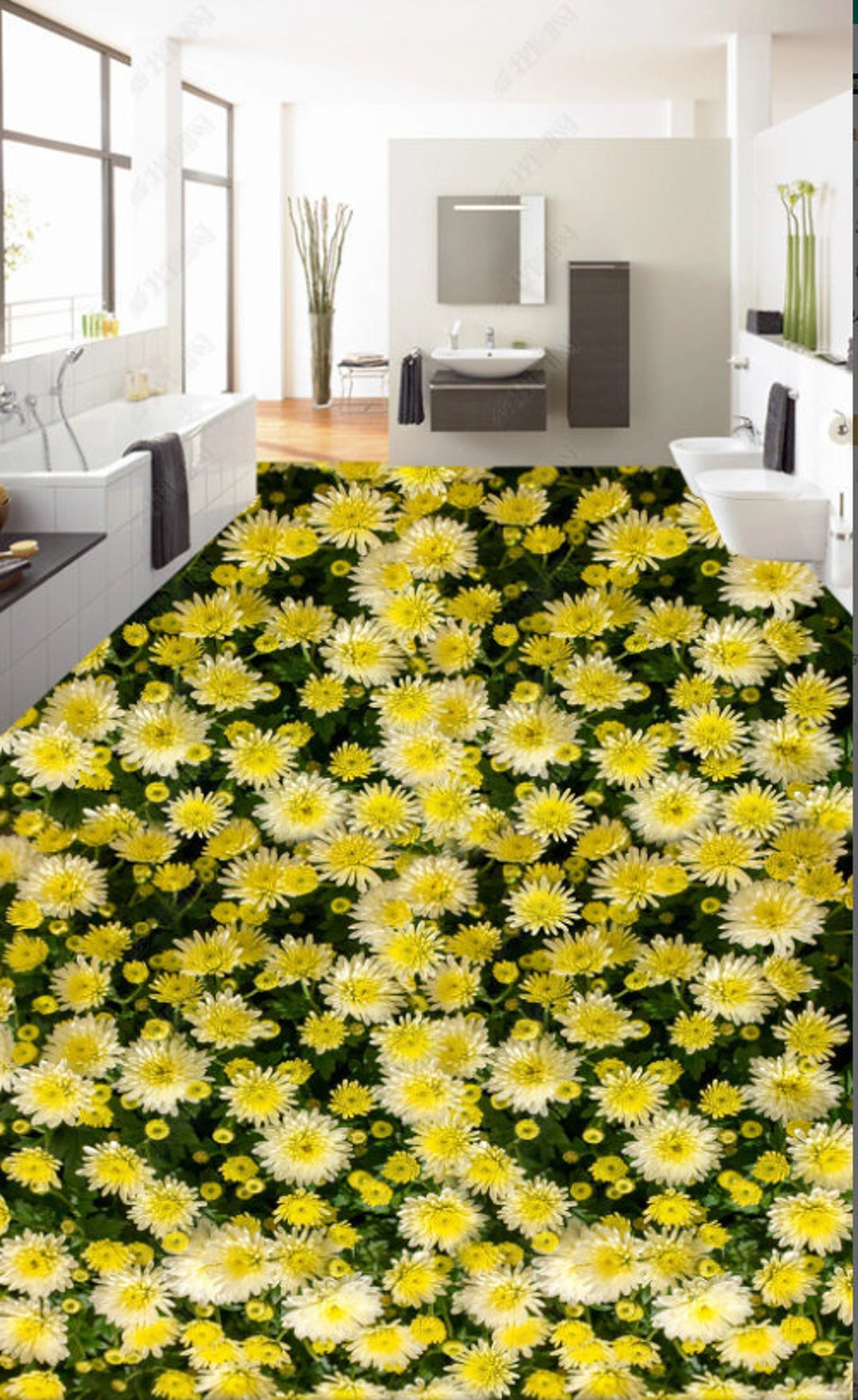 3D Yellow Daisy Floral, Vinyl Floor Mural, Self-adhesive Vinyl, Floor ...