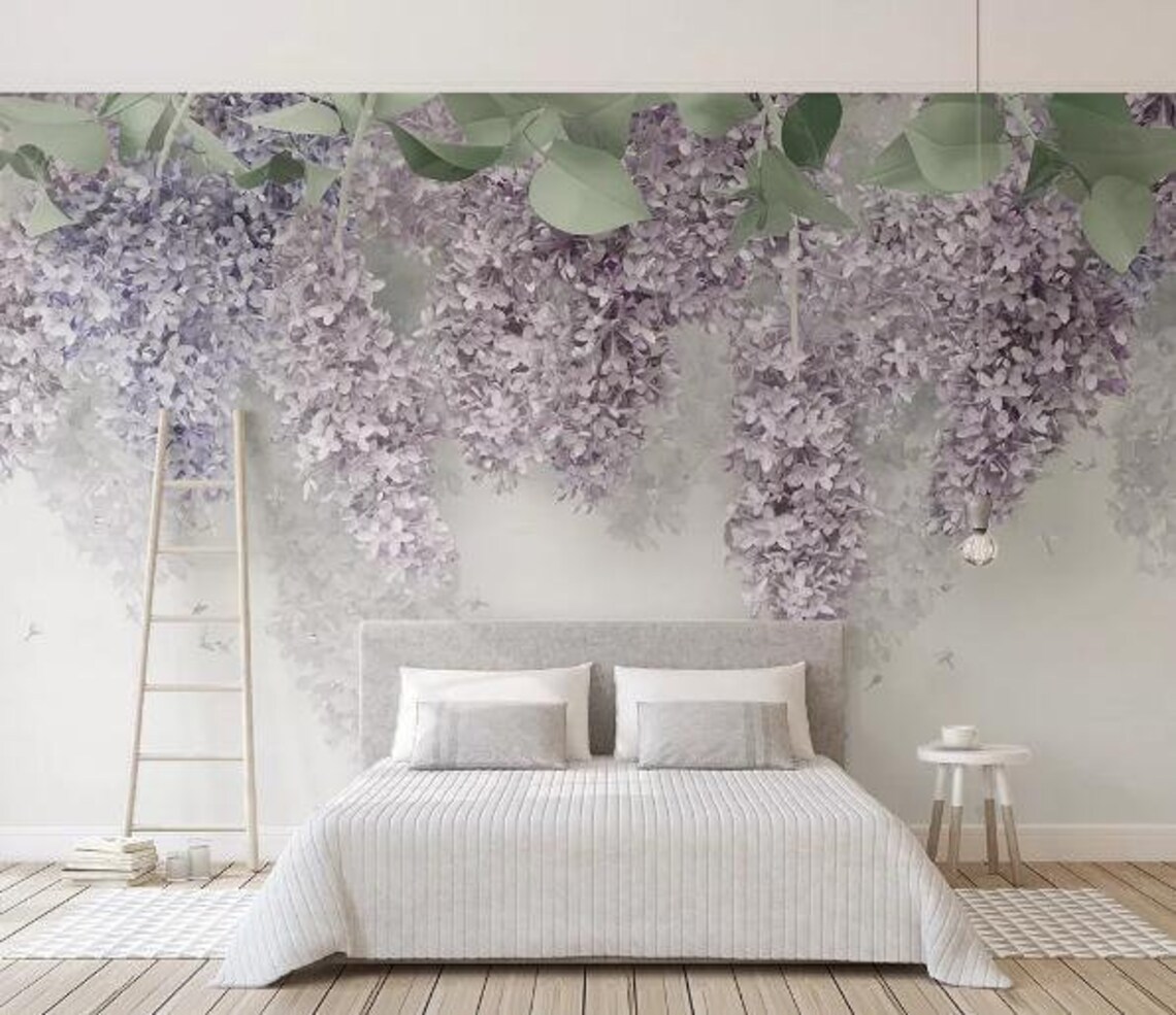 3D Lilac Wallpaper Purple Wall Mural Floral Wall Decor - Etsy