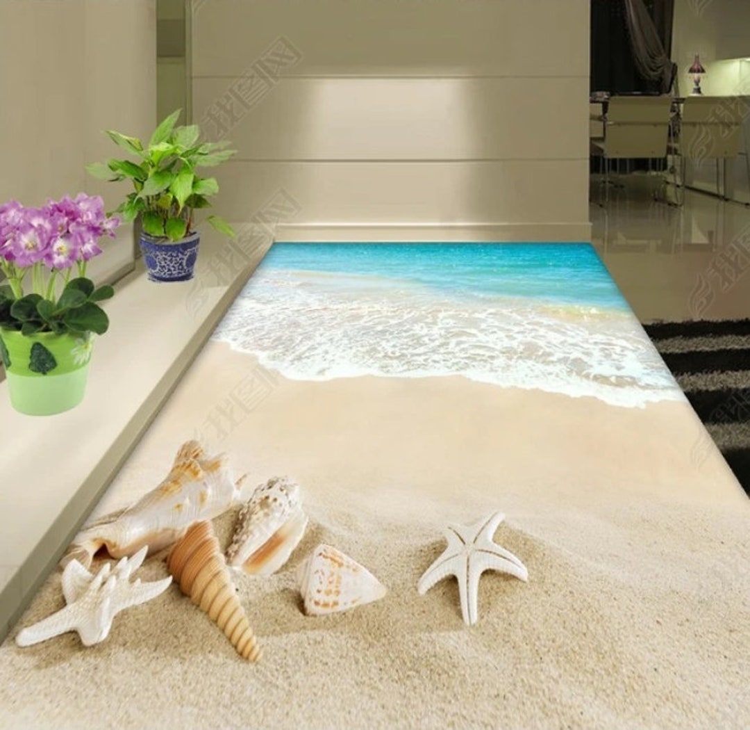 3D Beach Conch Sea Wave, Vinyl Floor Mural, Self-adhesive Vinyl, Floor ...