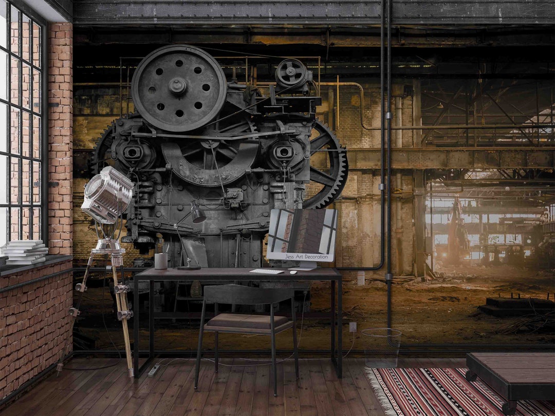 3D Building Factory Machinery Gear Retro Wallpaper Removable Wallpaper ...