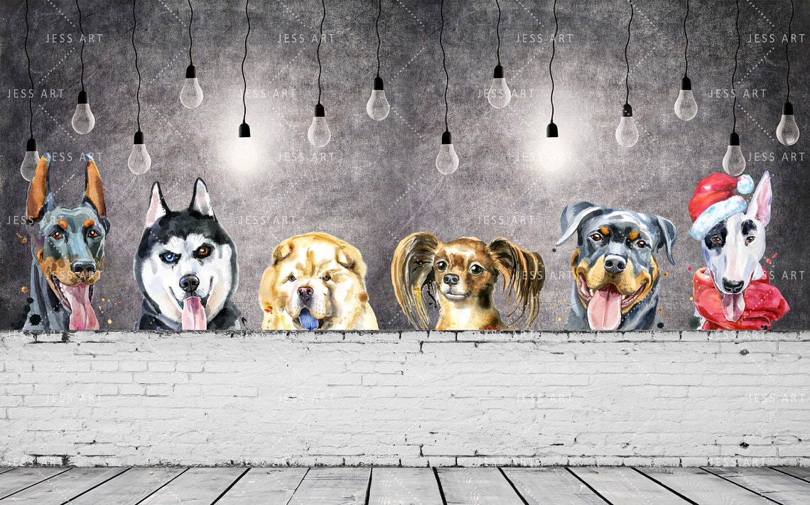 3D Cute Dog Wallpaper, Cartoon Wall Mural, Cement Wall Background Wall ...