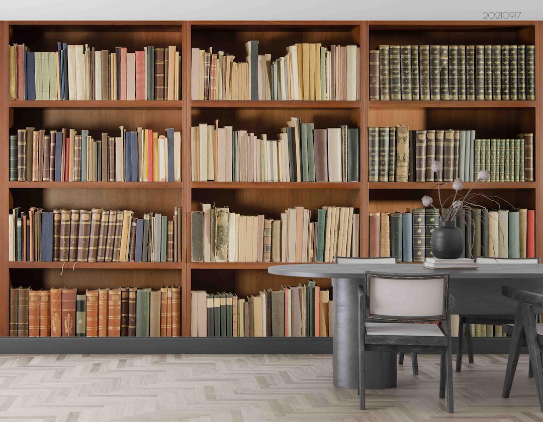Bookshelf Wall Mural – Modern Bookcase Peel and Stick Wallpaper - Etsy