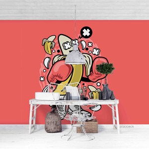 3D Cartoon Banana Sport Boxing Wallpaper Removable Wallpaper-peel and ...