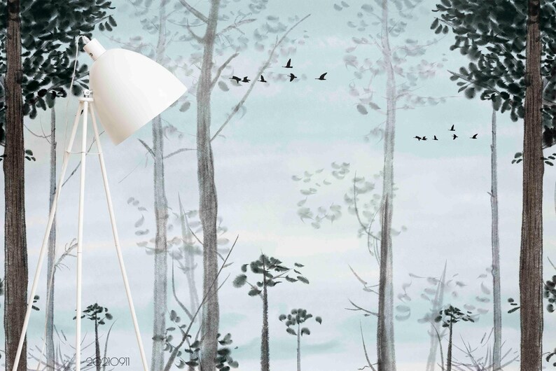 3D Forest Tree Bird Wallpaper Mural - Peel and Stick Wall Art - Etsy