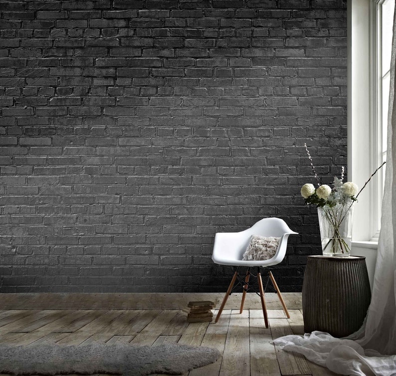 3D Pattern Brick Texture Black Wallpaper Removable - Etsy