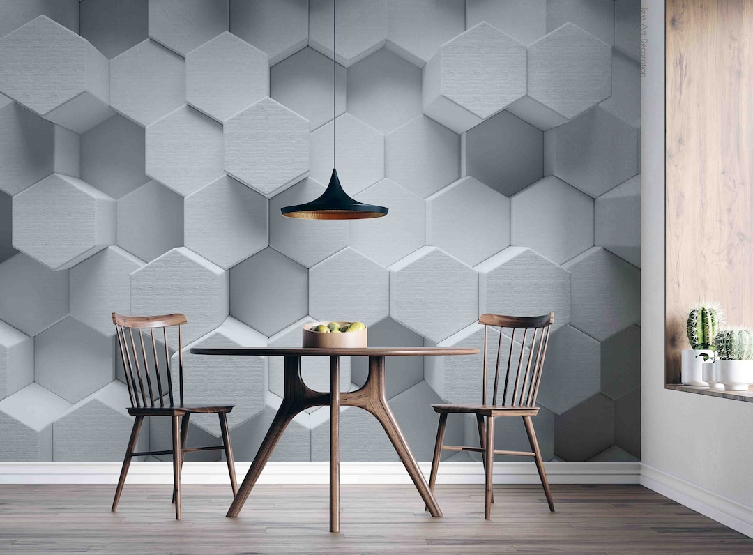 3D Hexagon Wallpaper, Geometric Wall Mural, White Wall Decor, Concave ...