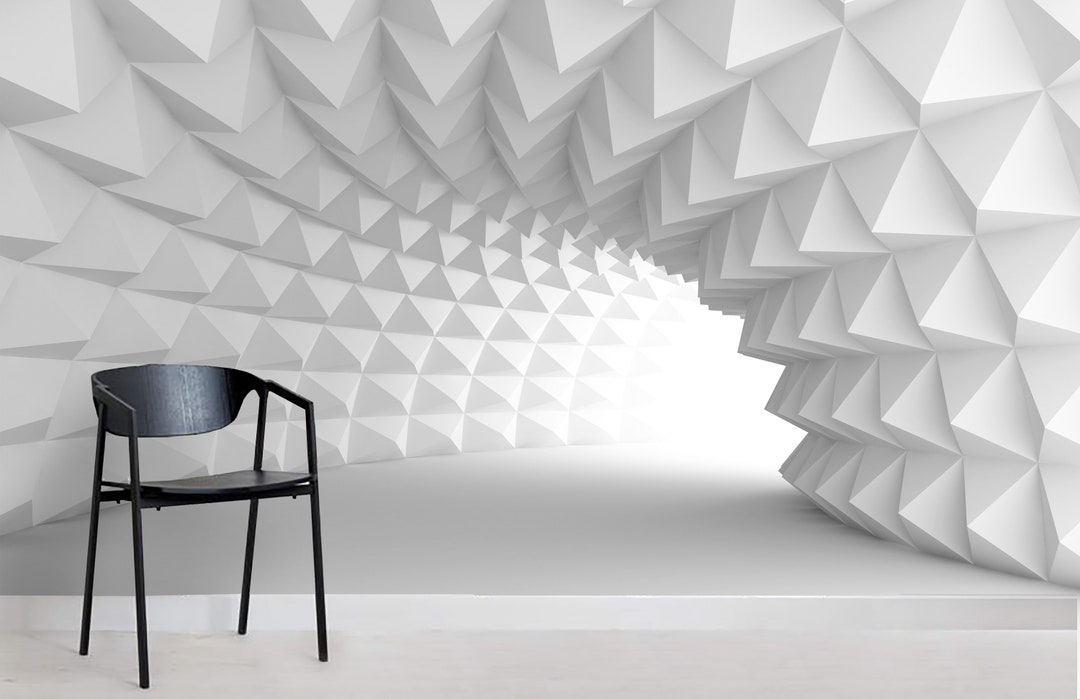 3D White Space Wallpaper, Geometry Architecture Wall Mural, Tunnel Wall ...