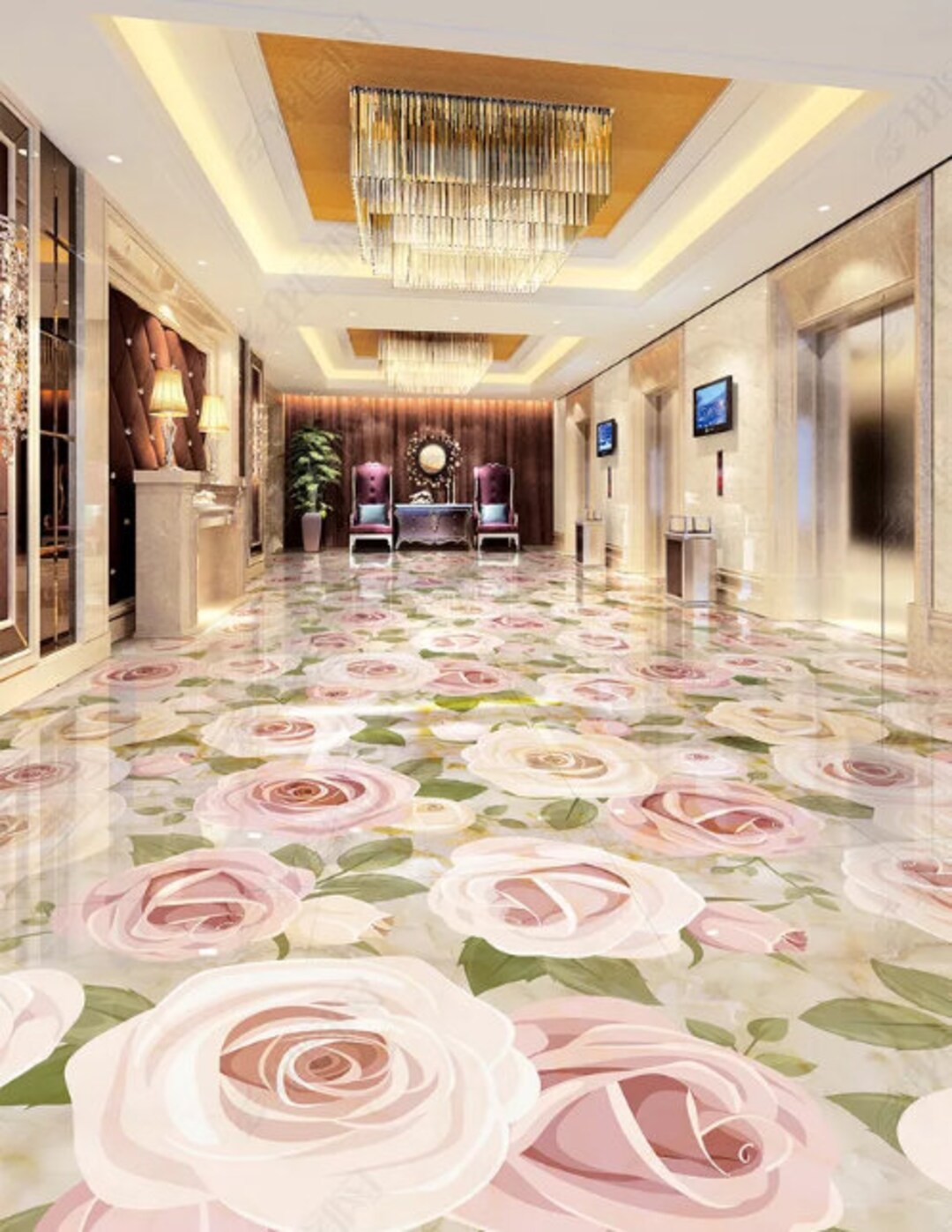 3D Pink Rose Flower, Vinyl Floor Mural, Self-adhesive Vinyl, Floor Art ...
