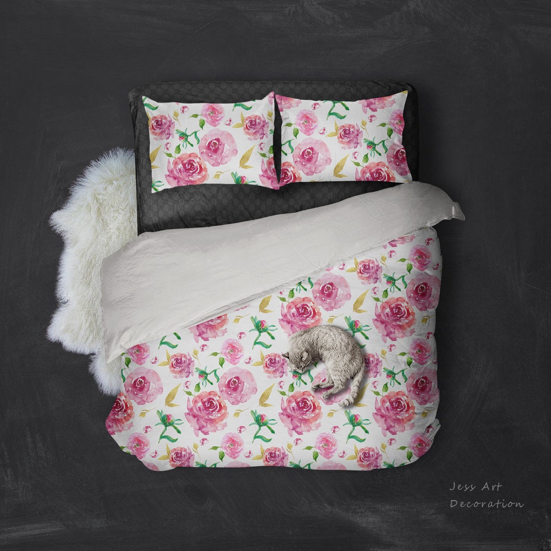 3D Floral Duvet Covers Set, Pink Quilt Cover, Plant Bedding Set, Nature ...