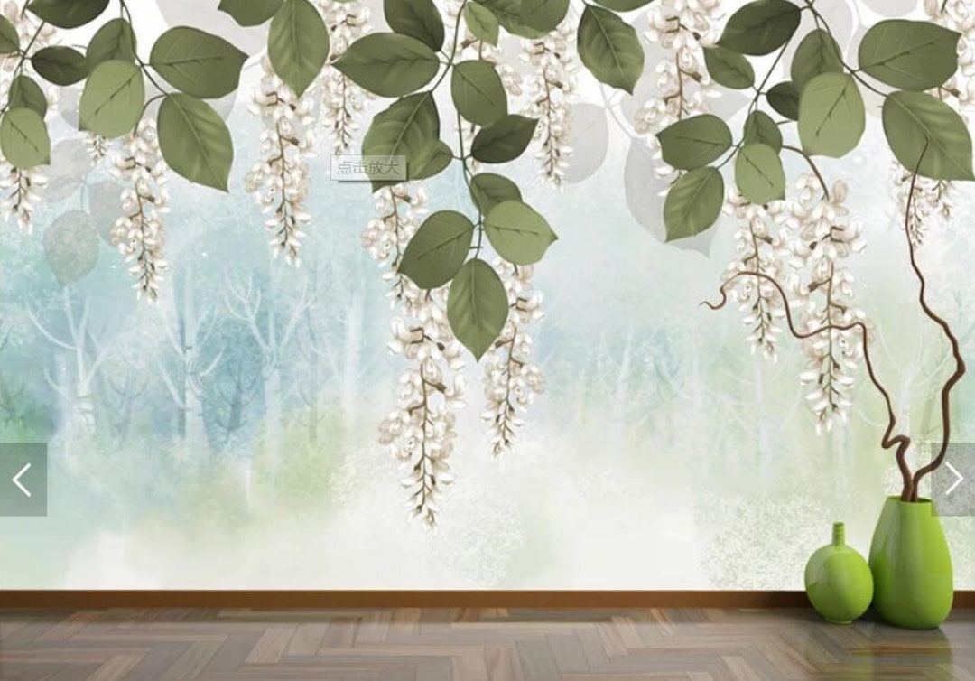 Green Leaf Floral Wallpaper Mural, Spring Decor (peel and Stick) - Etsy