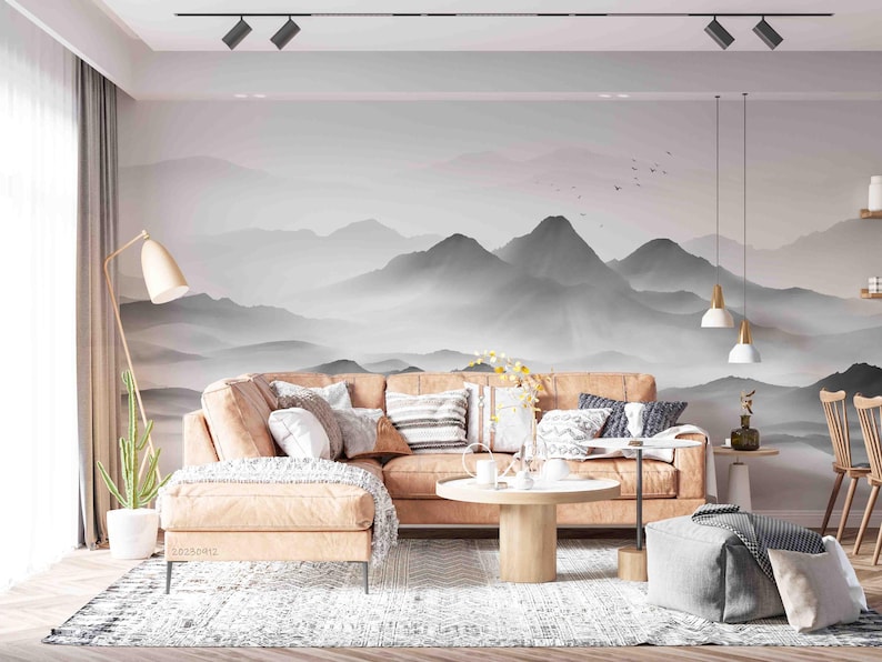 3D Mountain Landscape Wallpaper Mural – Peel and Stick Wall Art - Etsy