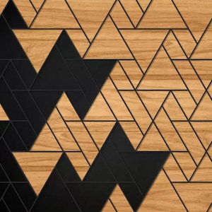 3D Triangle Wallpaper, Geometric Wall Mural, Planks Wall Decor, Black ...