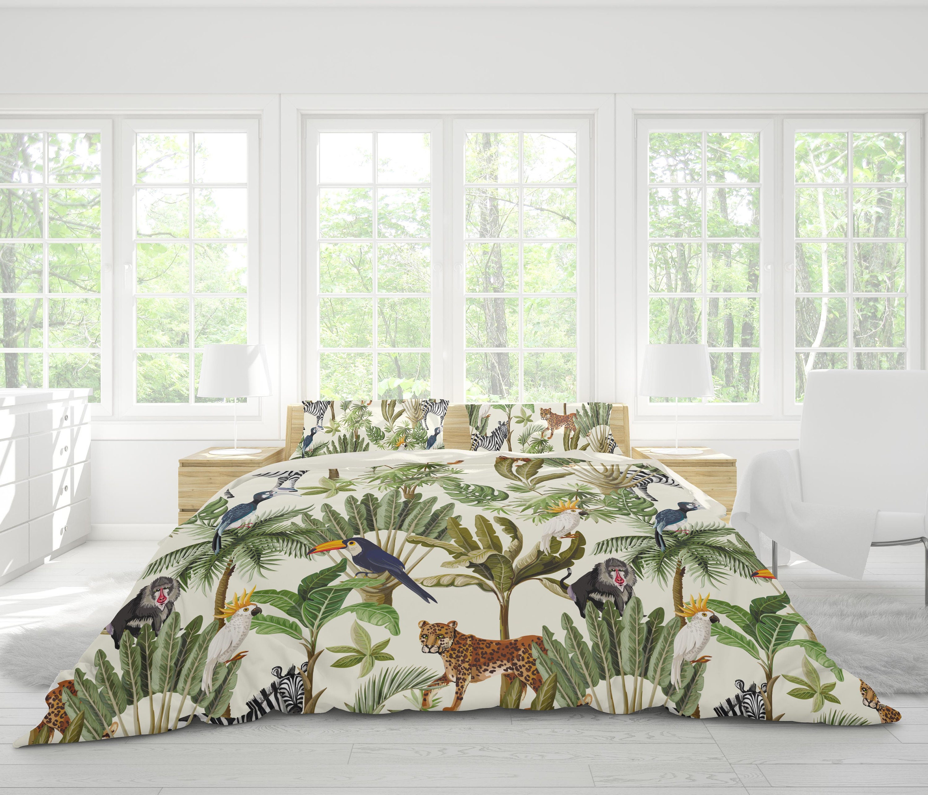 3D Rainforest Duvet Covers Set Tropical Quilt Cover Animal - Etsy